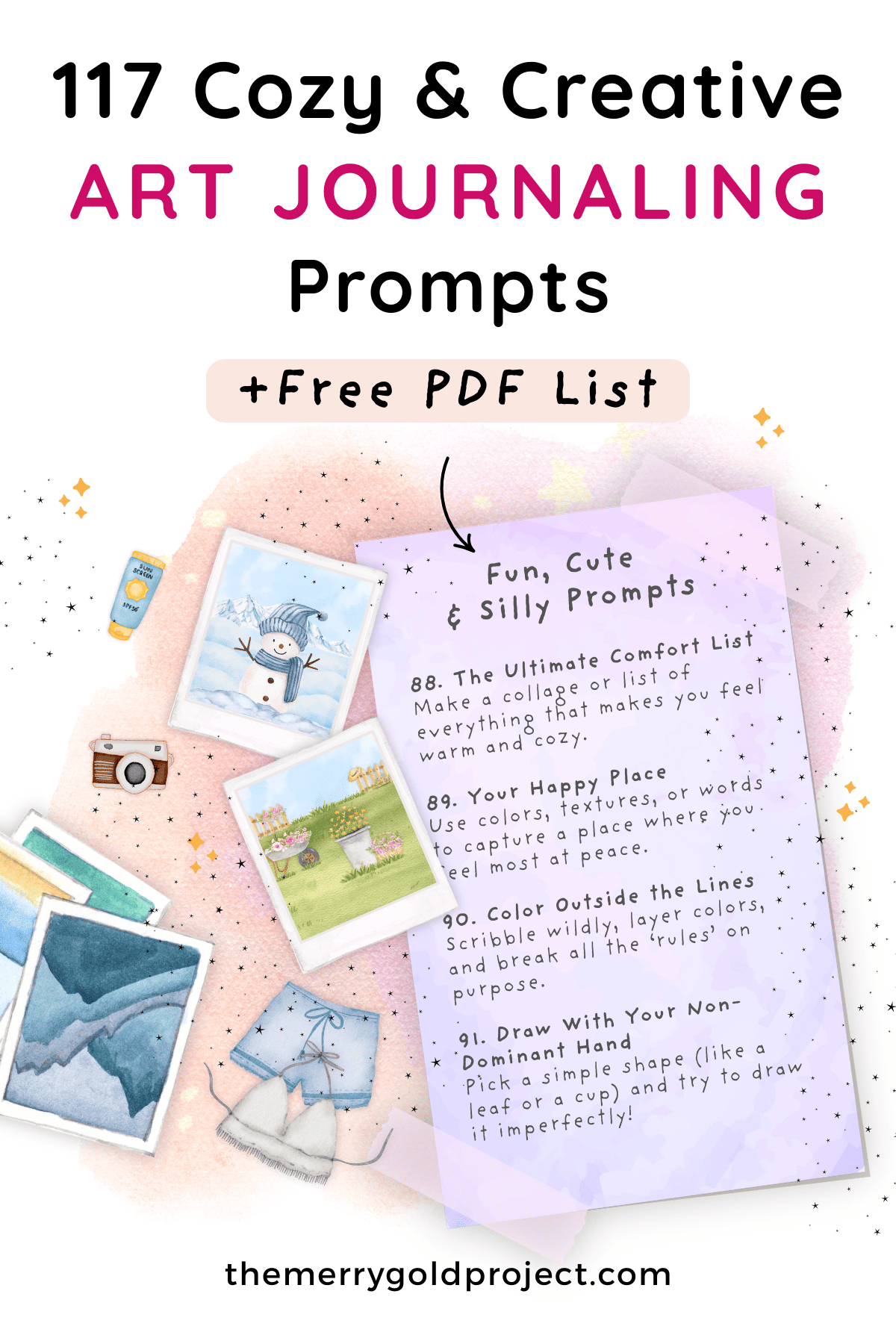 117 Fun & Easy Art Journaling & Mixed Media Prompts - The Merrygold Project